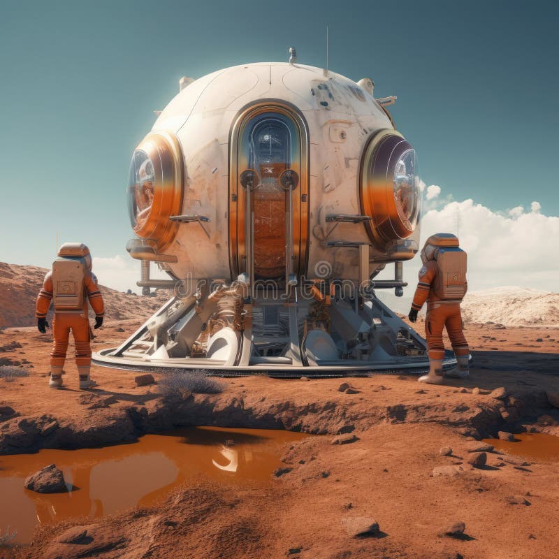 Exploration of Mars. Station on Mars and Astronaut Stock Illustration ...
