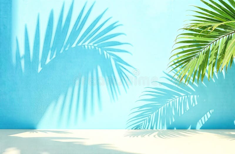 Exploration of Minimalist Decor with Tropical Palm Shadows on a Blue ...