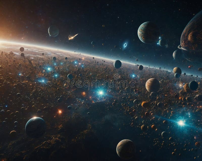 Exploration of the Multiverse with Countless Celestial Spheres Stock ...