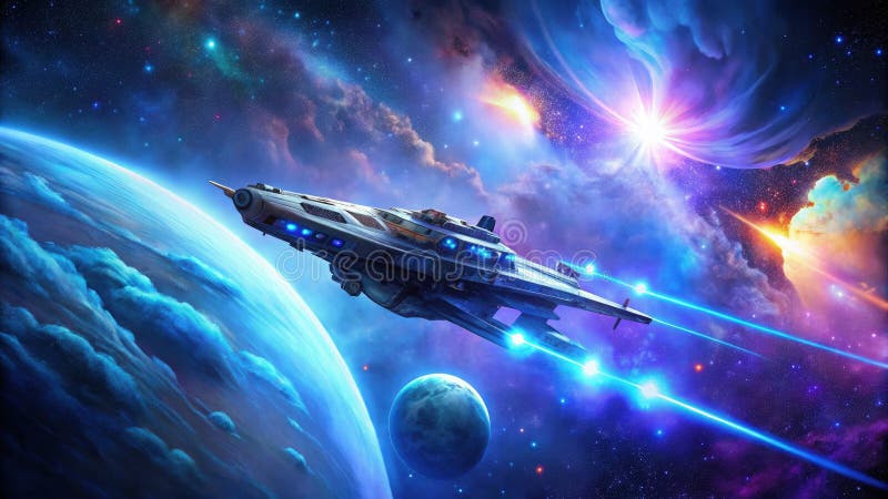 Exploration Spaceship Navigating through Vibrant Cosmic Landscape at ...