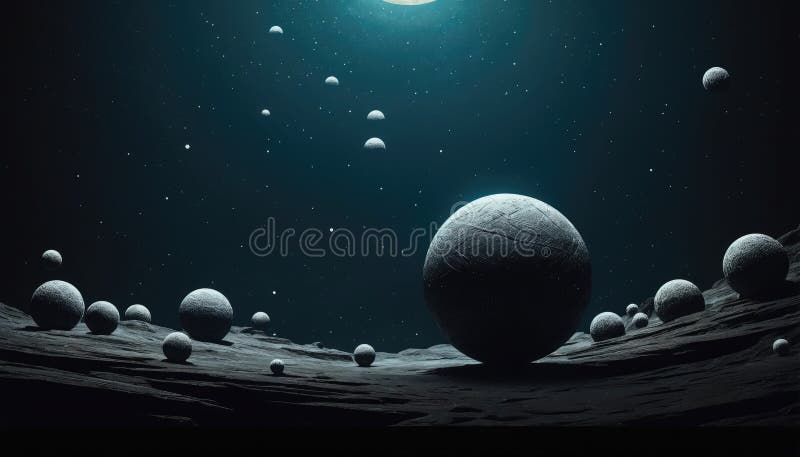 Exploration of a Surreal Lunar Landscape Filled with Floating Celestial ...