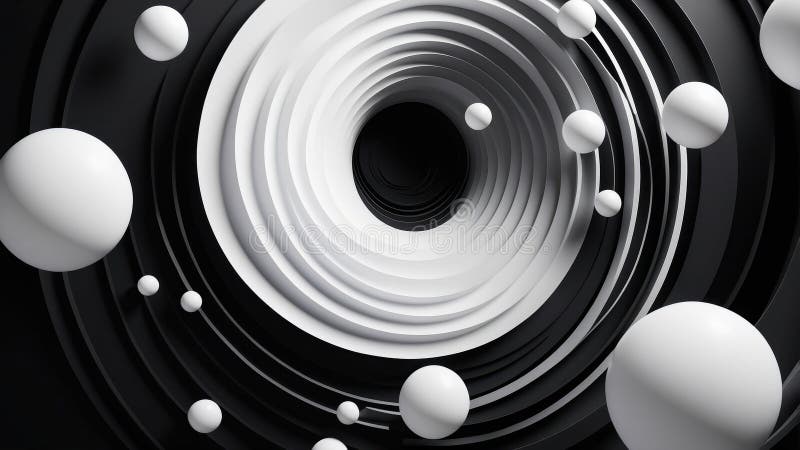 Exploration of a Swirling Black and White Vortex with Floating Spheres ...