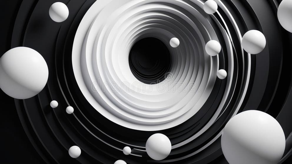 Exploration of a Swirling Black and White Vortex with Floating Spheres ...