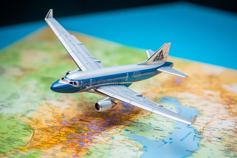 Exploration Theme Close Up of a Map with a Model Airplane Stock ...