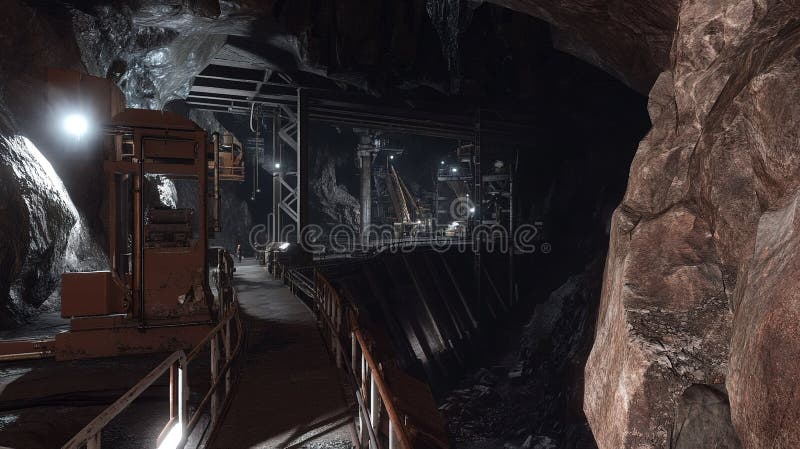 Exploration of an Underground Mining Facility with Machinery and ...