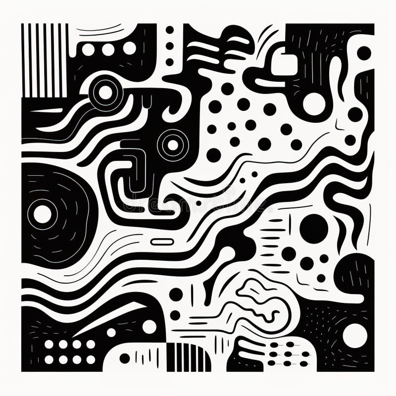 Exploratory Line Work Abstract Black and White Design Print Stock ...