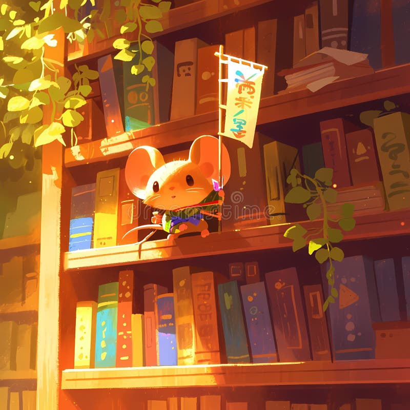 Exploratory Mouse on Bookcase Adventure Stock Illustration ...