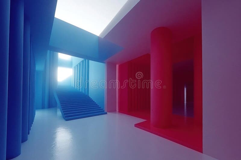 Explore Abstract Architecture, Stairs Leading Up with Colorful Room ...