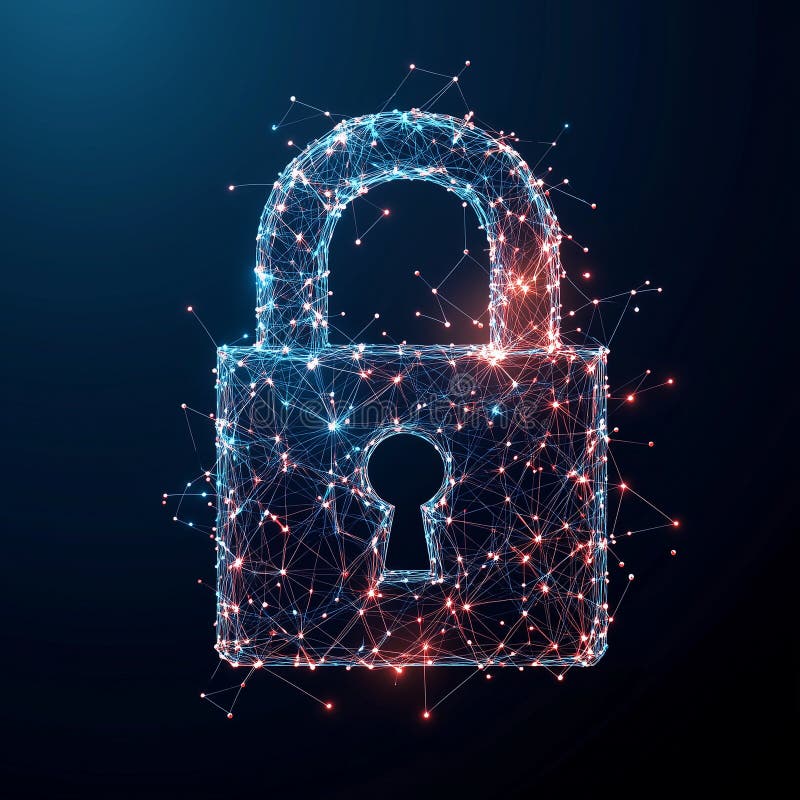 Interconnected Lines and Dots Forming the Shape of a Padlock ...