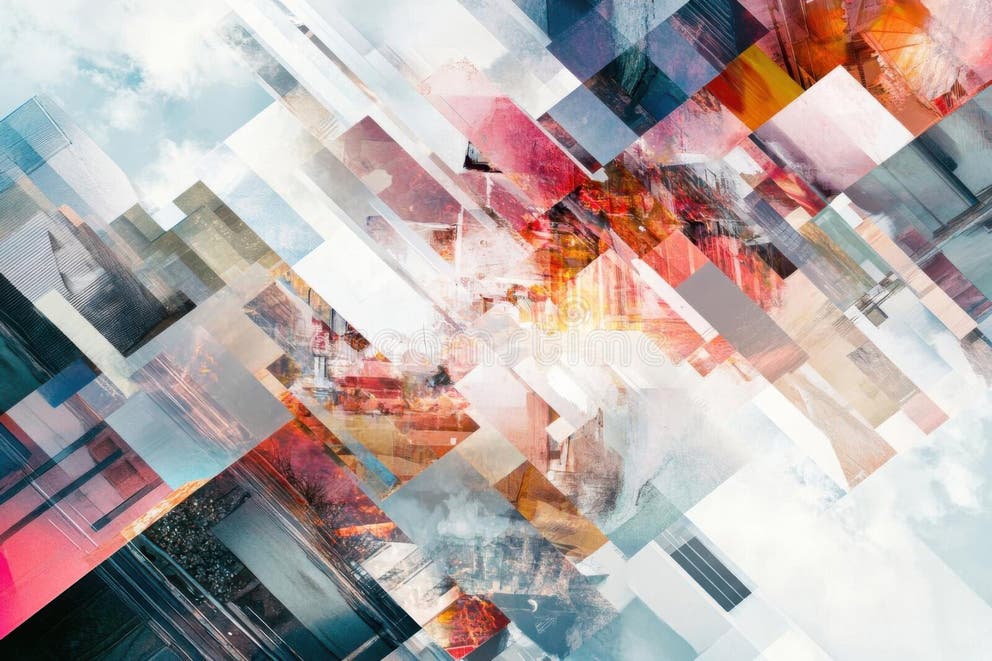 Explore Abstract Cityscapes with Interlocking Squares and Diagonal ...