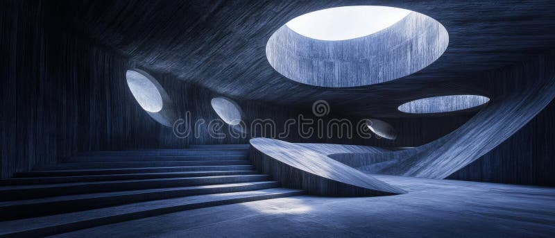 Explore Abstract Concrete Interior Design with Openings and Stairway ...