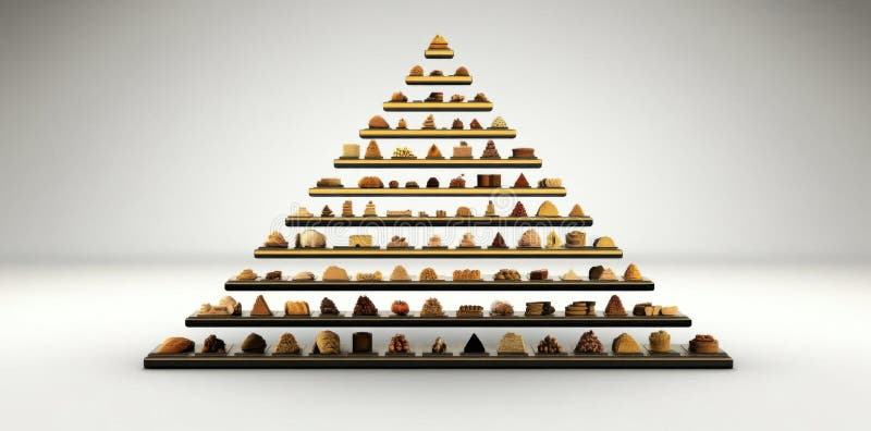 Explore Abstract Food Displayed on Tiered Shelves with Pyramid Shape ...