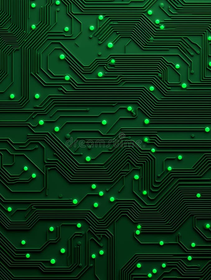 Abstract Green Circuit Board Design with Bright LEDLike Elements ...
