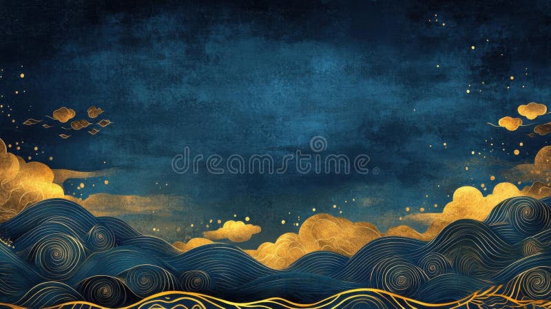 Explore Abstract Waves and Clouds, Gold Details on Dark Blue Backdrop ...