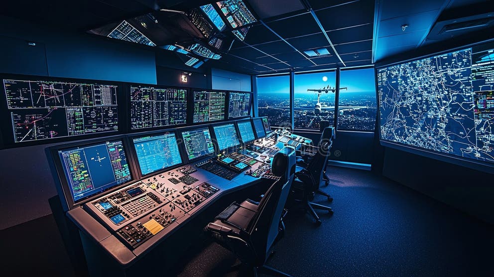 Explore the Advanced Control Center at Night Featuring Glowing Screens ...