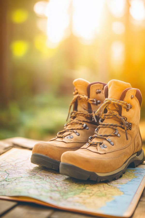 Explore Adventure, Hiking Boots Set on Map. Ready for New Journey and ...
