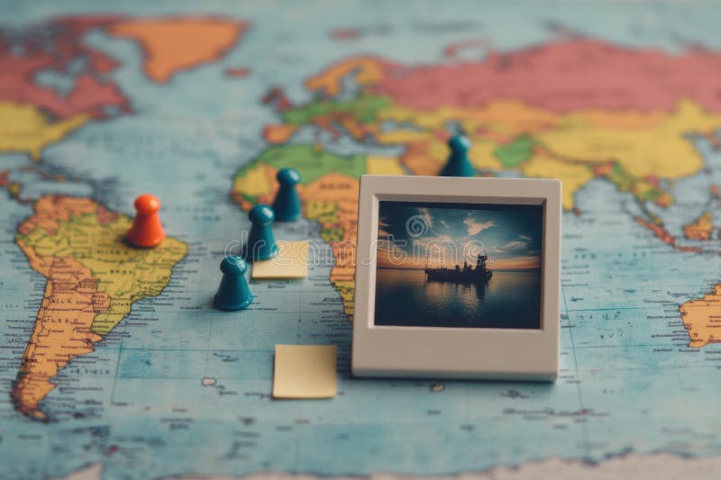 Explore Adventures with a Polaroid Snapshot Pinned on a World Map ...