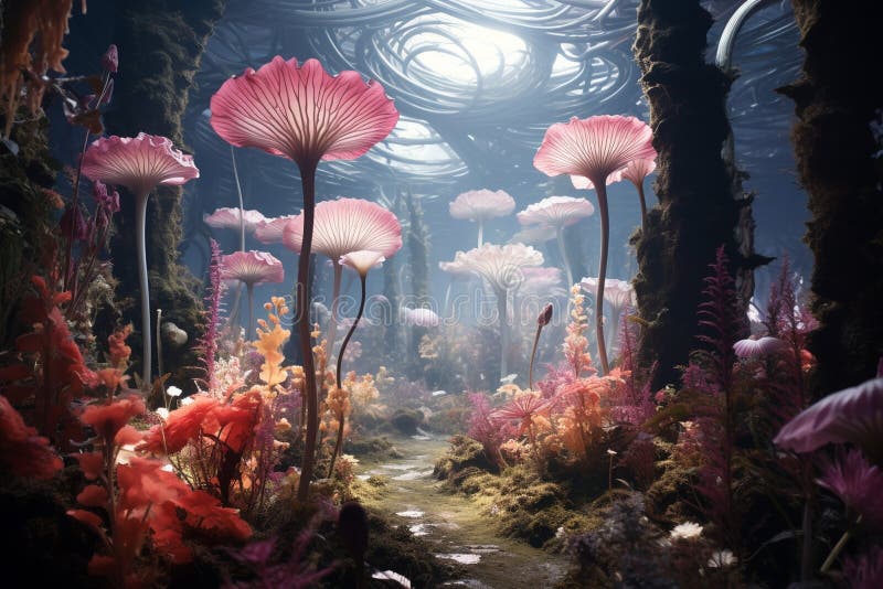 Explore an Alien Botanical Garden Showcasing Stock Illustration ...