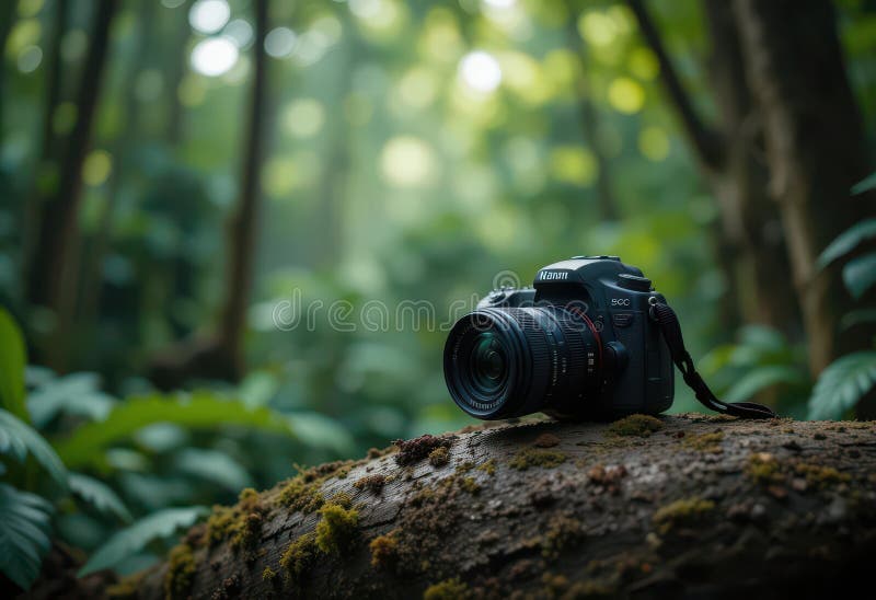 Amazon Camera Scene a Camera Resting on a Log with a Bokeh Background ...