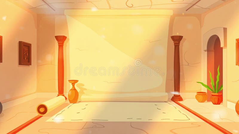 Ancient Cartoon Room Animation: Chamber with Pillars and a White Floor ...