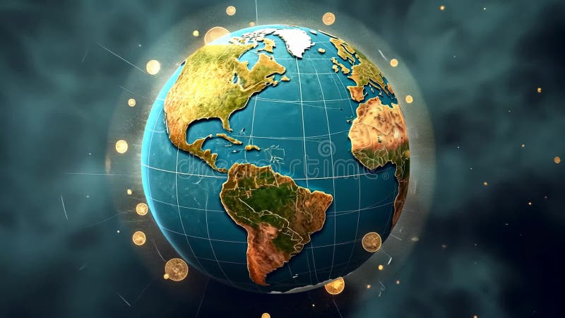 Explore an Animated Globe Showcasing Continents, Oceans, and Celestial ...