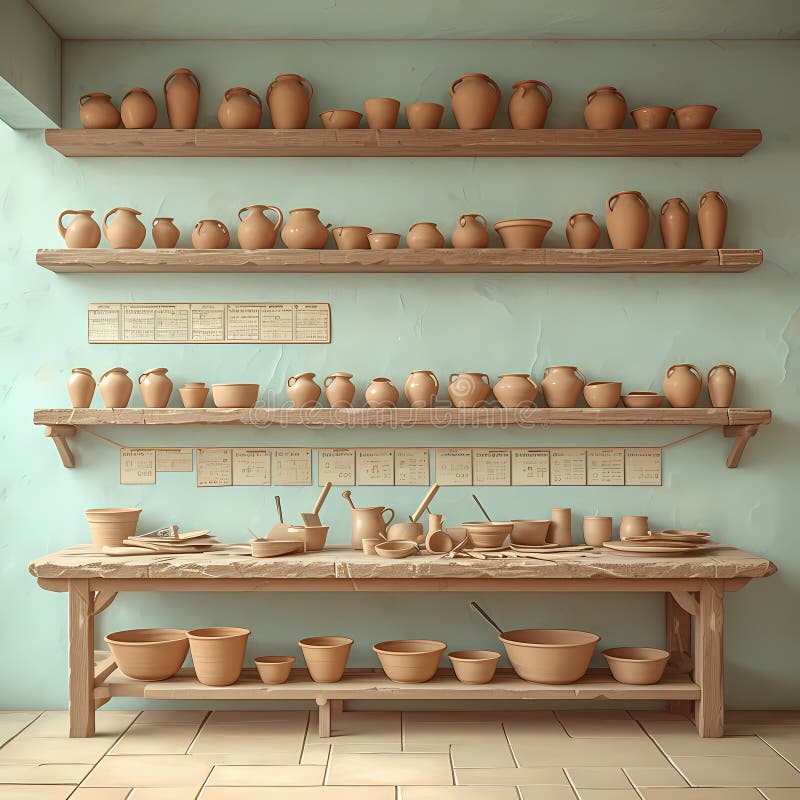 Explore the Art of Pottery in a Medieval Workshop Stock Illustration ...
