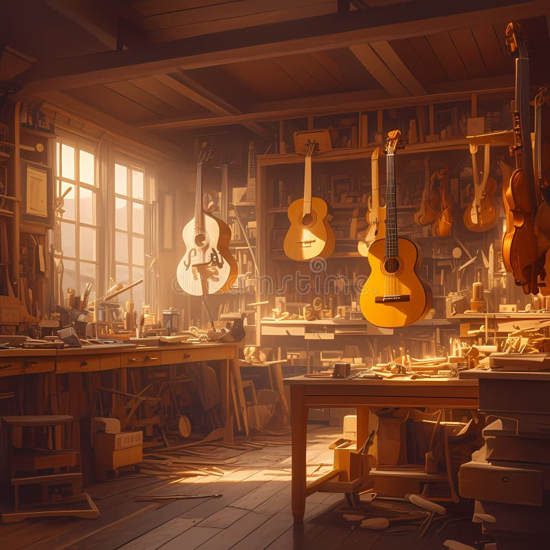 Handcrafted Guitar Workshop, Warm Aesthetic Stock Illustration ...