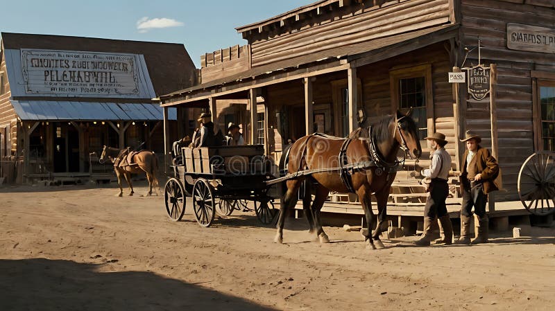 Western Cowboy on Horseback in Desert Frontier Town Old West Scene, and ...