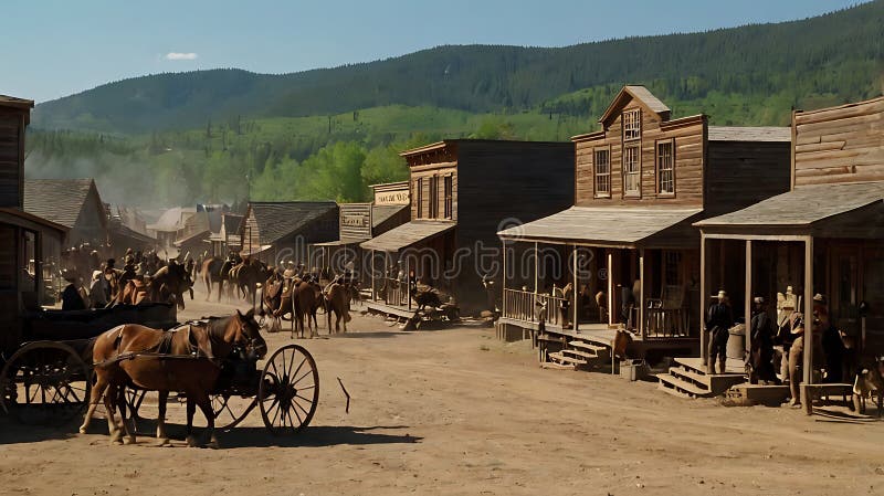 Western Cowboy on Horseback in Desert Frontier Town Old West Scene, and ...