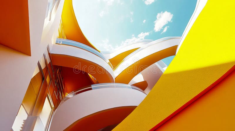 A Vibrant View of Modern Architecture with Sweeping Curves and Bold ...