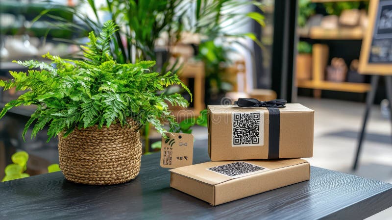 Eco-Friendly Packaging with Plants in Modern Retail Environment Stock ...