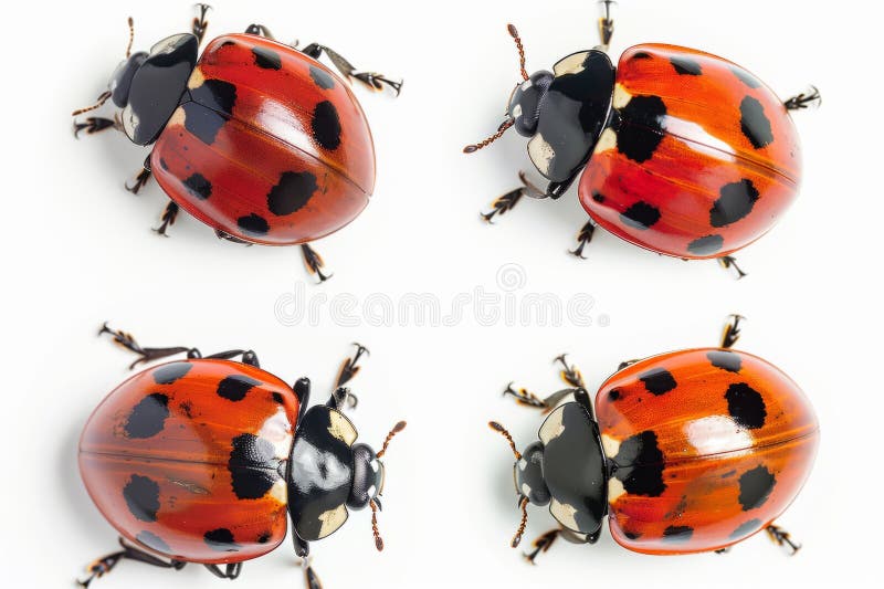 Four Colorful Ladybugs on a White Background. these Tiny Insects Show ...