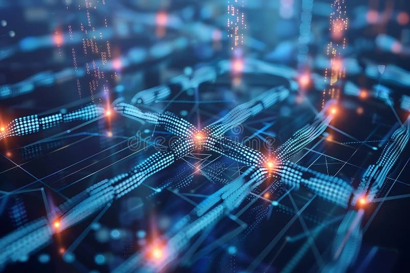 Bold Abstract Network Grid Design with Dots and Vibrant Blue Lighting ...