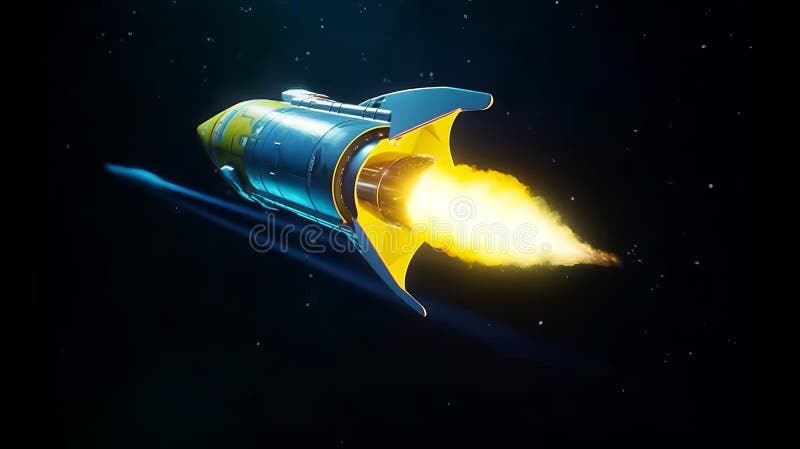 Vibrant Yellow Rocket in Space: Hyperrealistic Full Shot with Glowing ...