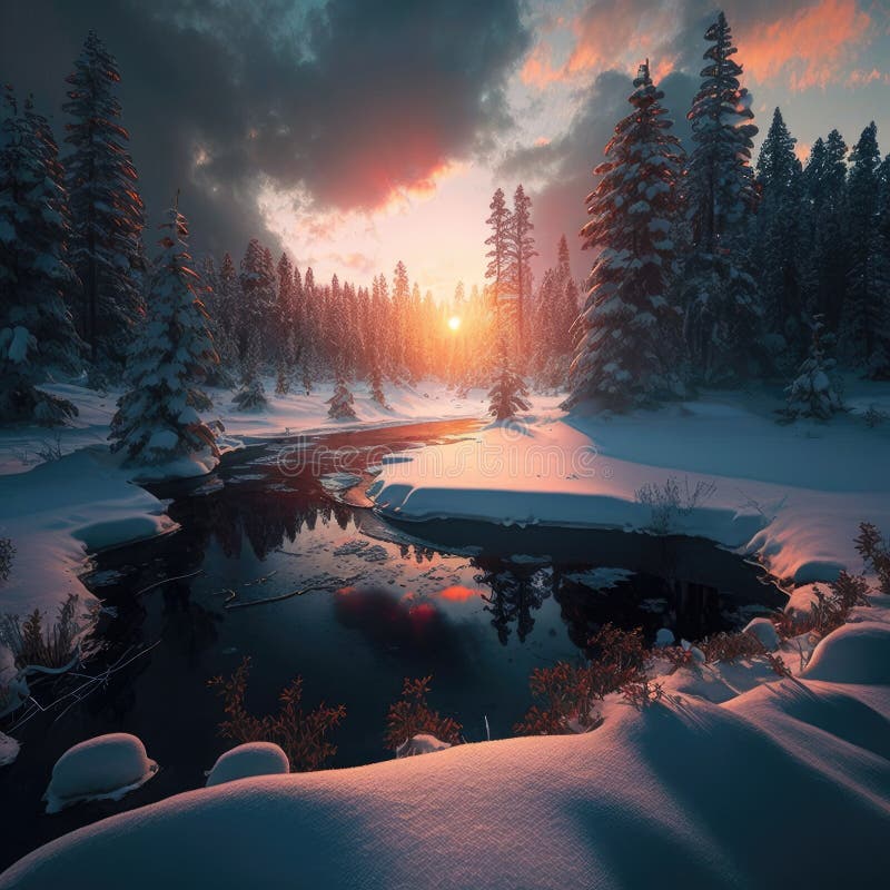 Snowy Forest Sceneries - High-Quality AI-generated Landscapes Stock ...