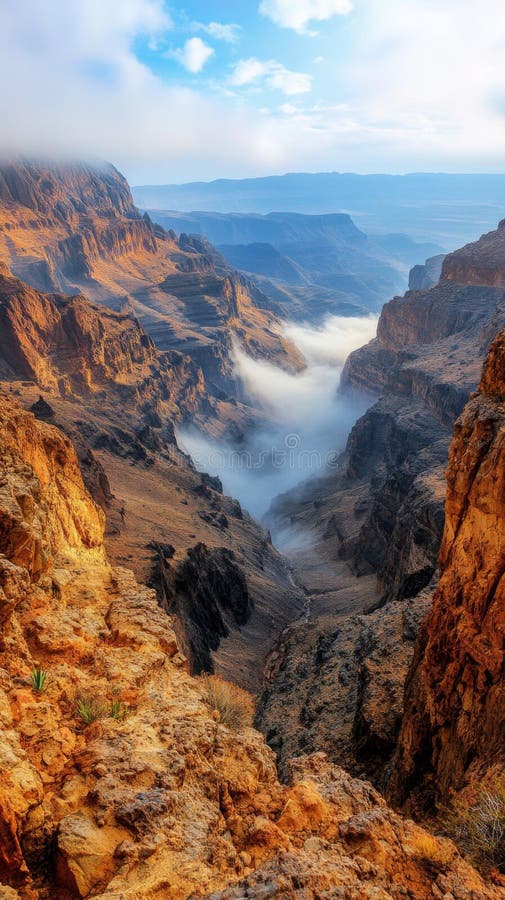 Majestic Steep Canyon Landscape Filled with Mist. the Rugged Cliffs ...