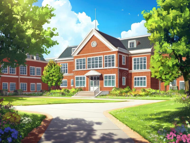 Explore this Brick School Building on a Sunny Day Stock Illustration ...