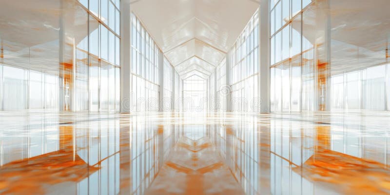 Explore Bright Architecture with Reflective Floors and Spacious Hall ...