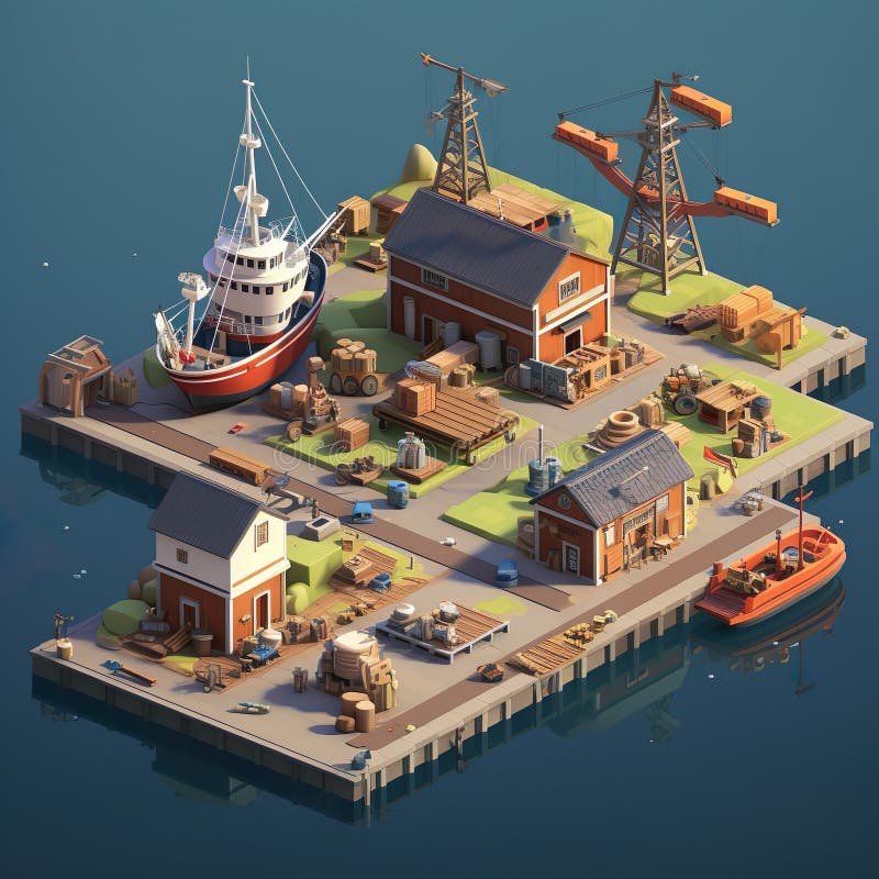 Docks Waterfront Scenes with Ships Warehouses and Bustling Maritime ...