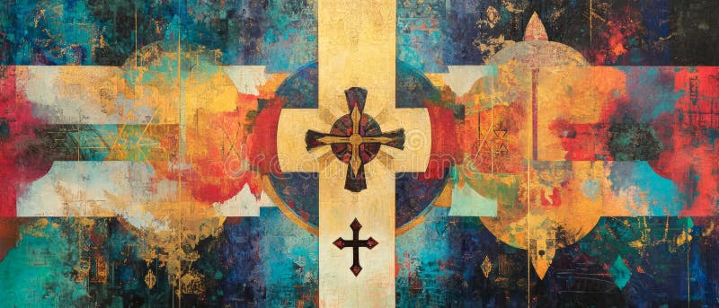 Vibrant Abstract Religious Art Cross Motifs in Bold Colors and Dynamic ...