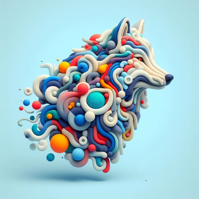 Colorful Abstract Wolf Artwork Crafted with Intricate 3D Shapes on a ...