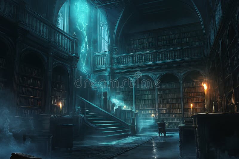 Mysterious Ancient Library with Lightning and Candlelight Atmosphere ...