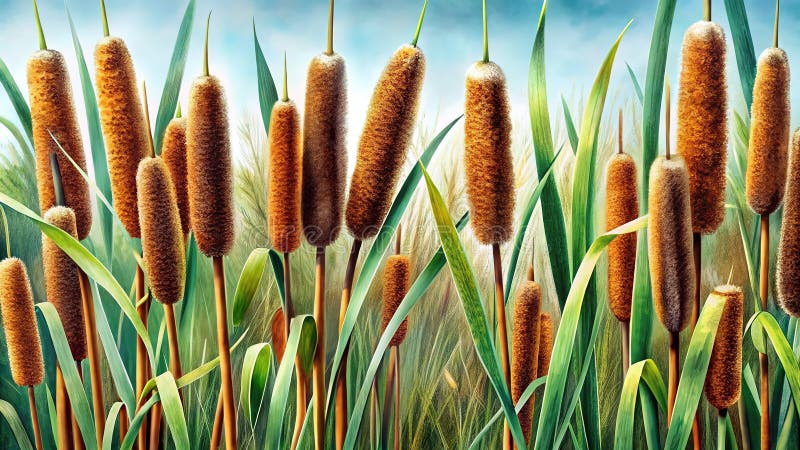 Elegant Cattail Drawings Detailed Botanical Illustrations in Grayscale ...