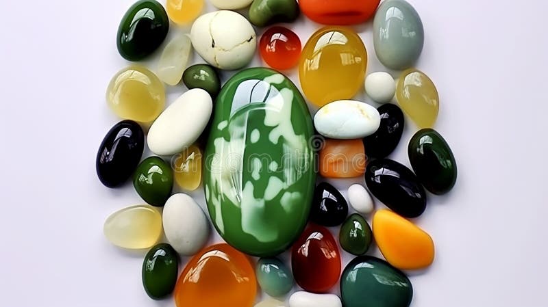 Translucent White and Green Pebbles in Bold Fluorescent Tones. Stock ...