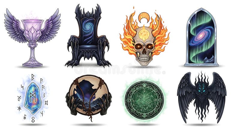 Mystical Fantasy Icons Collection with Magical Symbols and Mythical ...