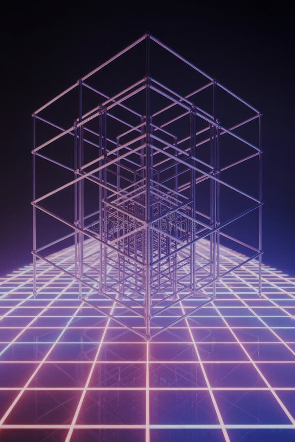 Futuristic 3d Render Featuring a Complex Metallic Cube Structure with ...