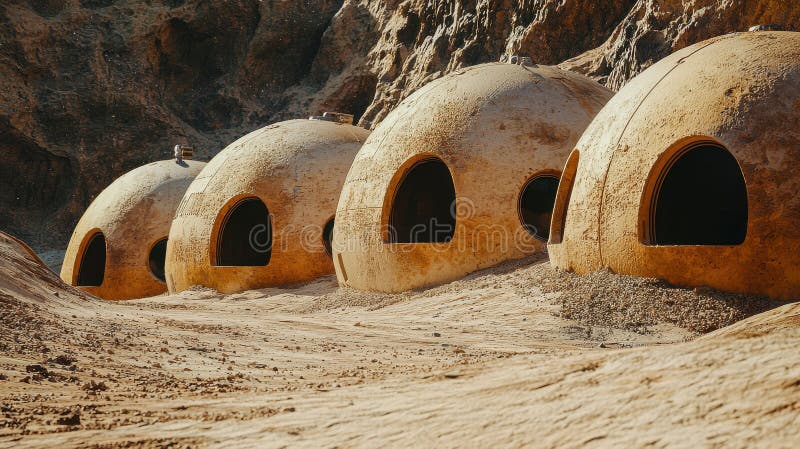 Unique Desert Architecture with Half-Dome Structures in Arid Landscape ...