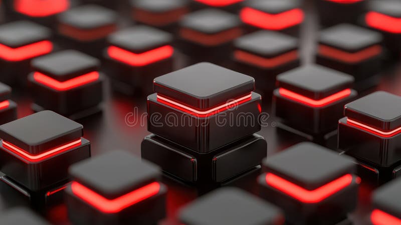 Digital Abstract Background with Black Blocks and Glowing Red Lines for ...