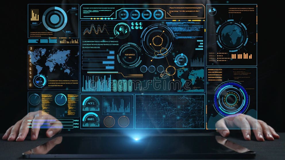 Futuristic Data Visualization Interface with Graphs and Analytics Overview for Tech and Industry ...