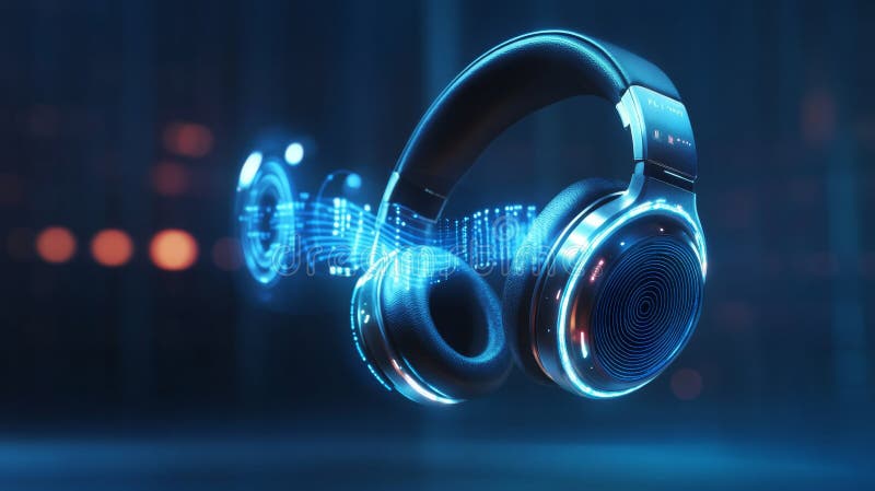 Futuristic Wireless Headphones with Digital Sound Waves and Lights ...
